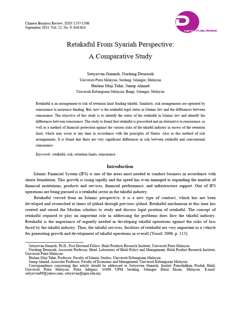 Retakaful From Syariah Perspective | PDF | Reinsurance | Insurance