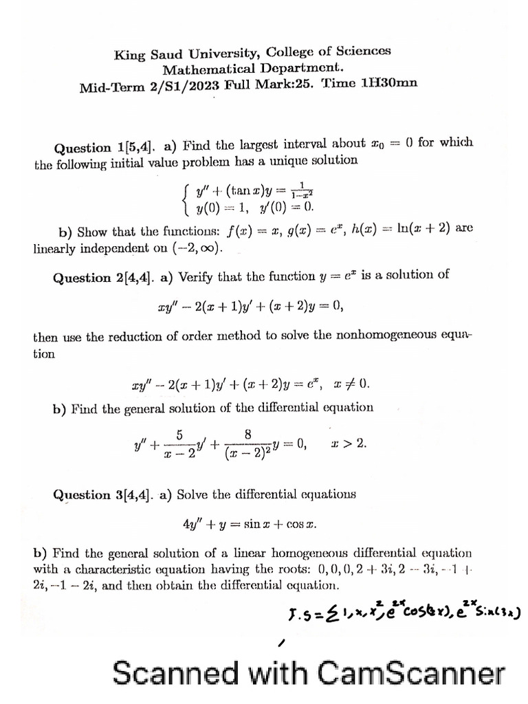 Answer Sheet 2 Midterm Math 204 | PDF