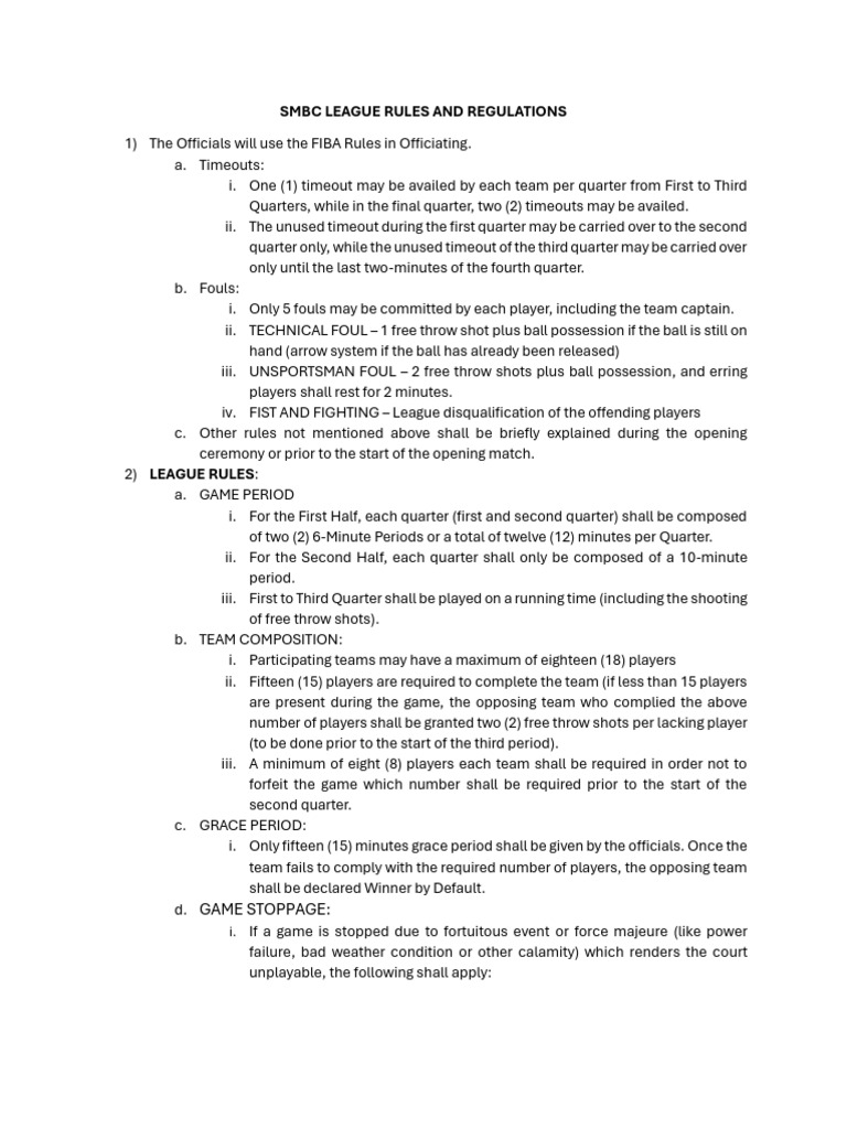 SMBC Basketball League Rules | PDF | Team Sports | Sports Rules And ...