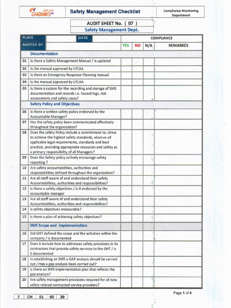 Safety Management Checklist | PDF