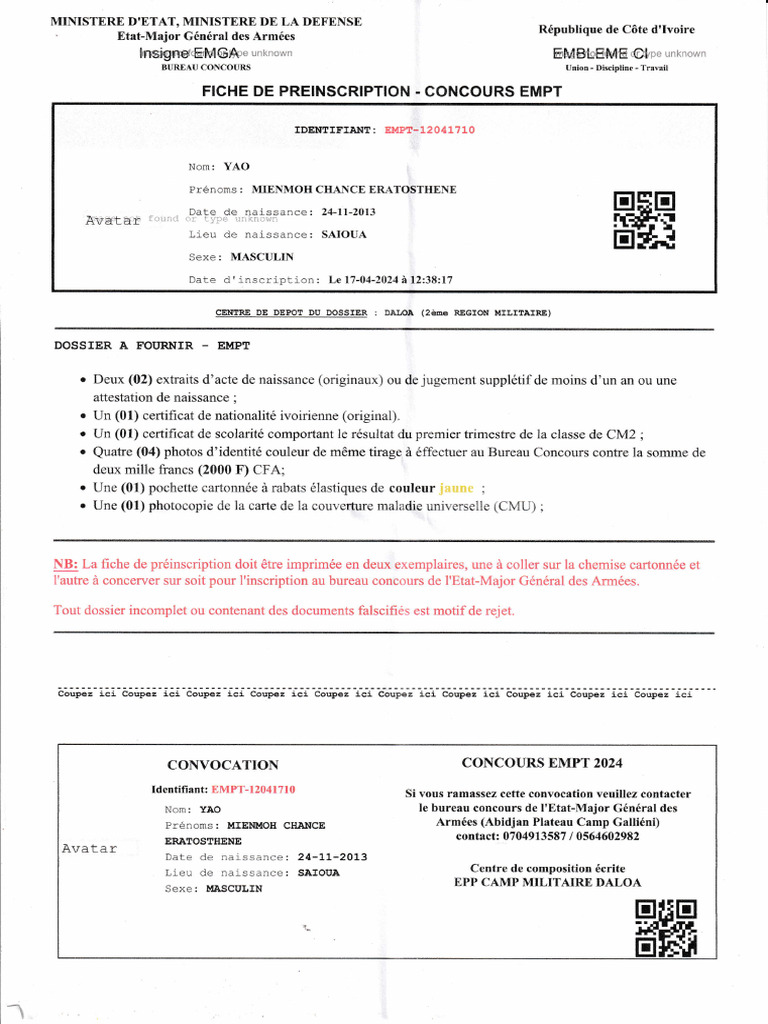 Convocation Concours EMPT 2024 | PDF