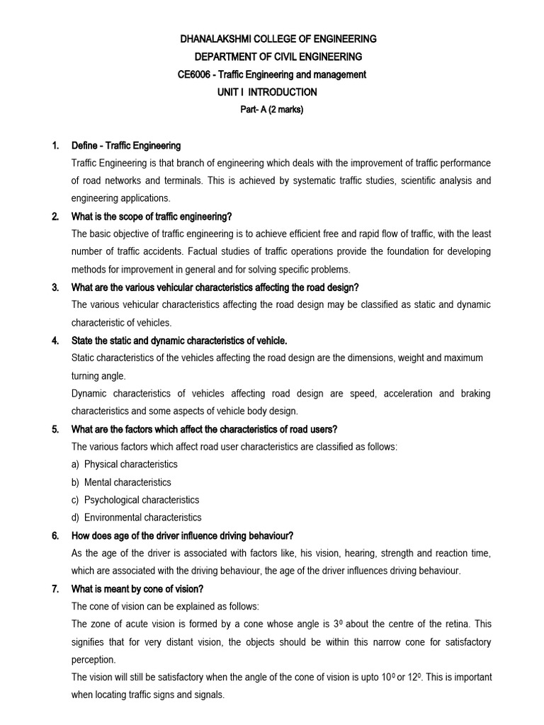 Part-A (2 Marks) | PDF | Traffic | Intersection (Road)