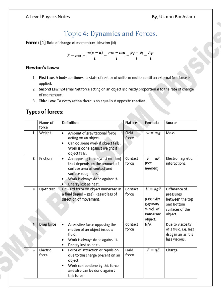 A Level Physics: Dynamics & Forces Notes | PDF | Force | Momentum