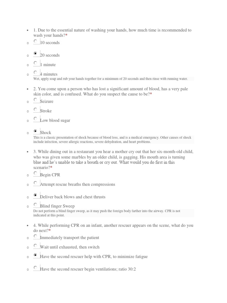 First Aid Quiz | PDF | Cardiopulmonary Resuscitation | Medicine