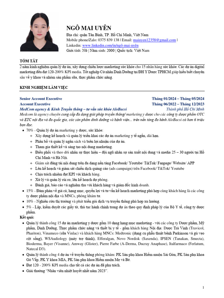 CV - Ngô Mai Uyên - 0375839138 | PDF