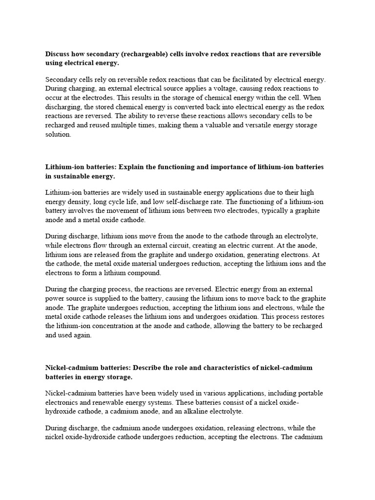 Sustainable Energy Script | PDF | Lithium Ion Battery | Rechargeable ...