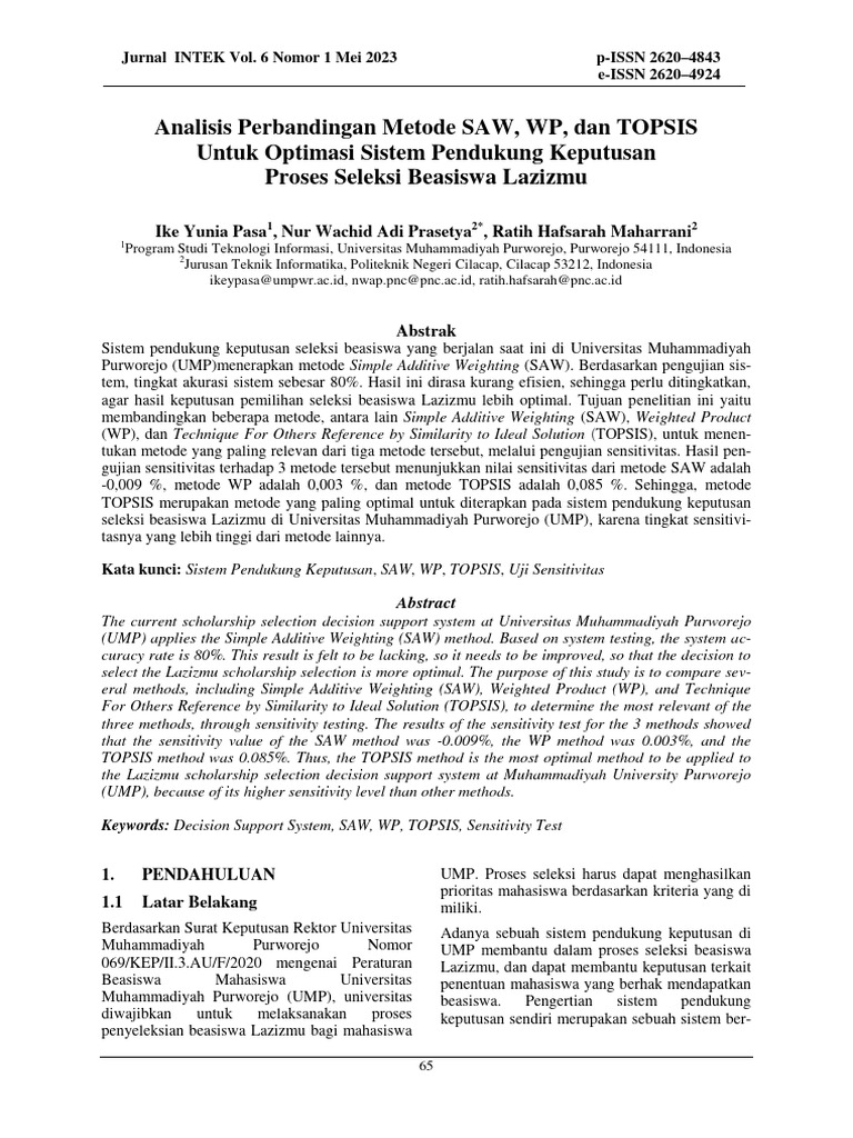 Perbandingan Metode SAW, WP, TOPSIS Beasiswa | PDF | Komputer ...
