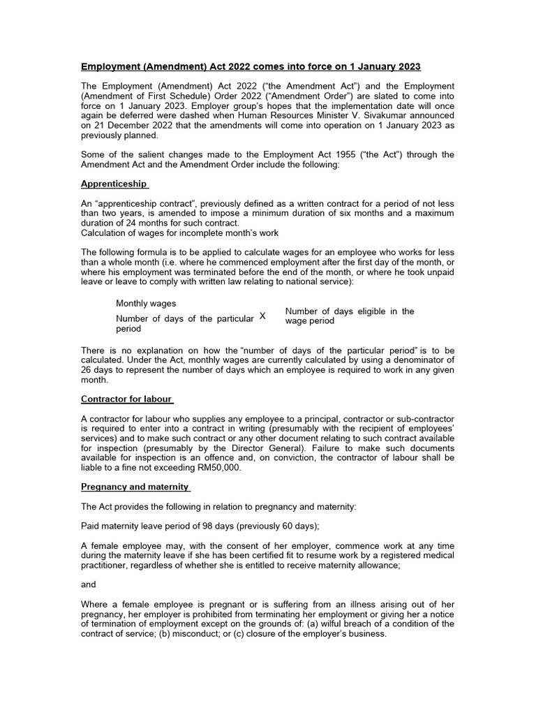 Employment (Amendment) Act 2022 Comes Into Force On 1 January 2023 ...