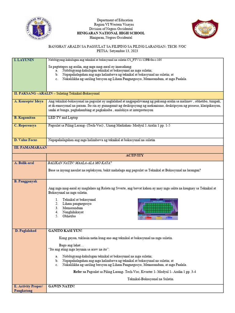 Day 3 Setyembre 13 2023TECH VOC | PDF