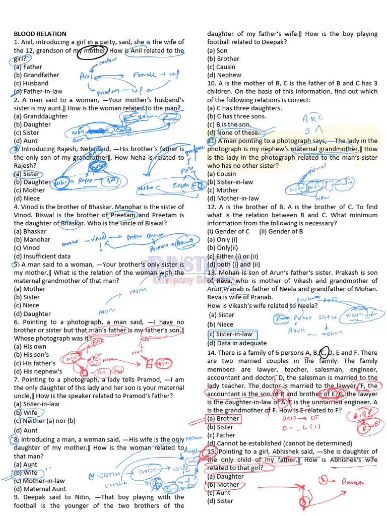 Blood Relation - Practice Questions 1 (1) (3) 2 | PDF | Family ...