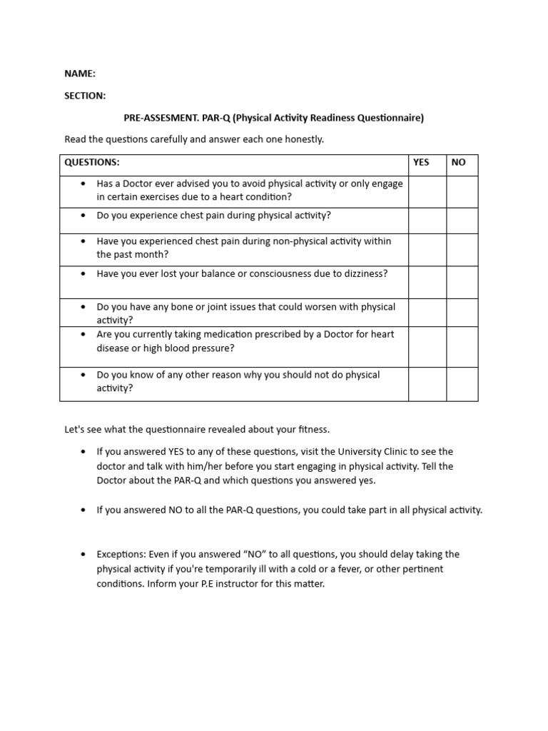 PAR-Q: Assess Your Fitness Readiness | PDF | Self-Improvement | Wellness