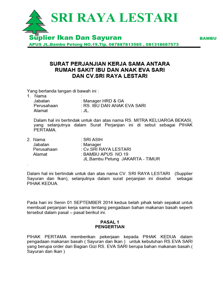 Surat Perjanjian RS Eva Sari | PDF