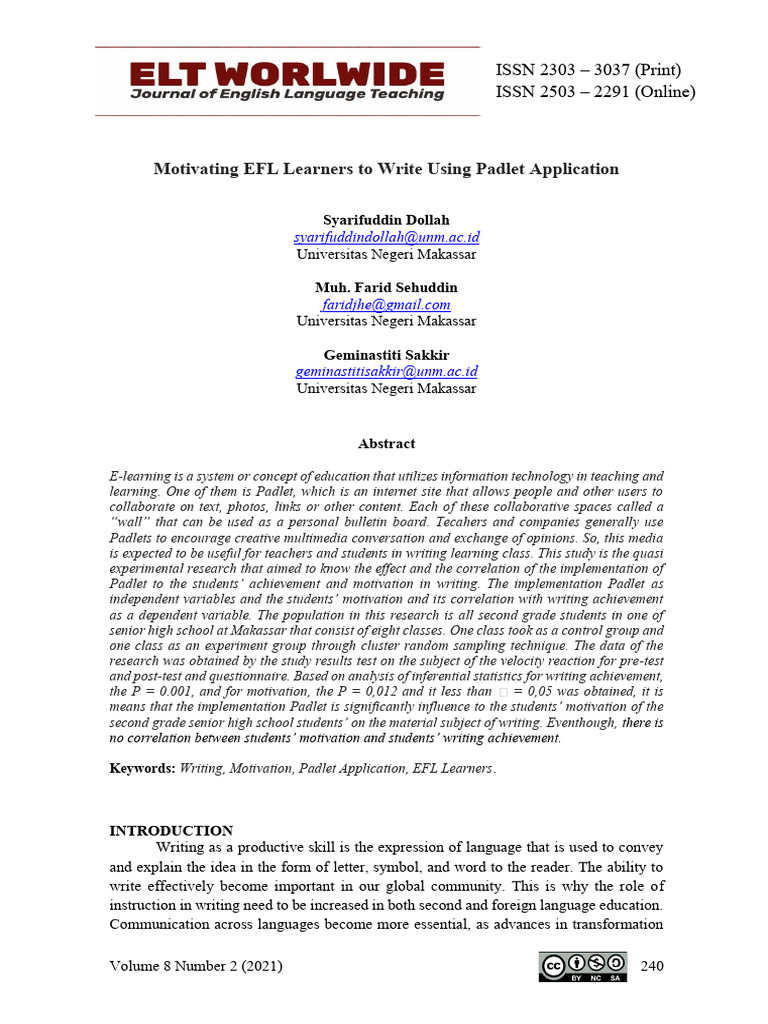 Motivating EFL Learners To Write Using Padlet Application | PDF ...