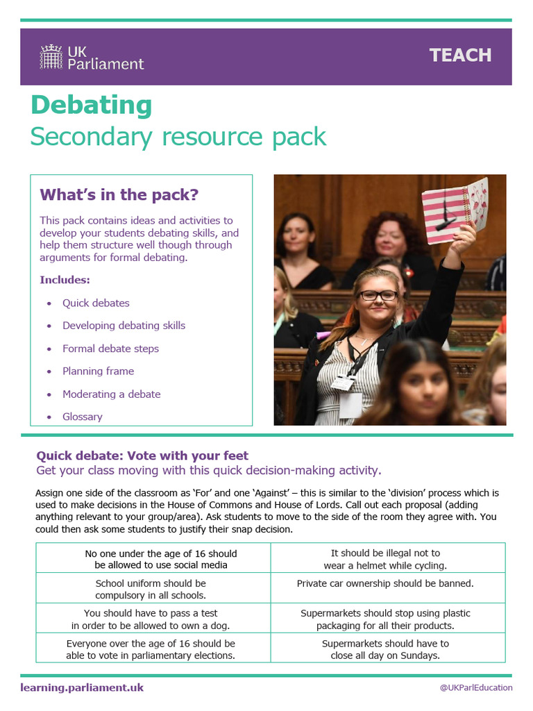 Debating Skills Resource Pack for Students | PDF | House Of Commons Of ...