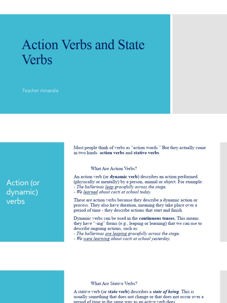 Action Verbs and State Verbs | PDF | Verb | Grammatical Tense