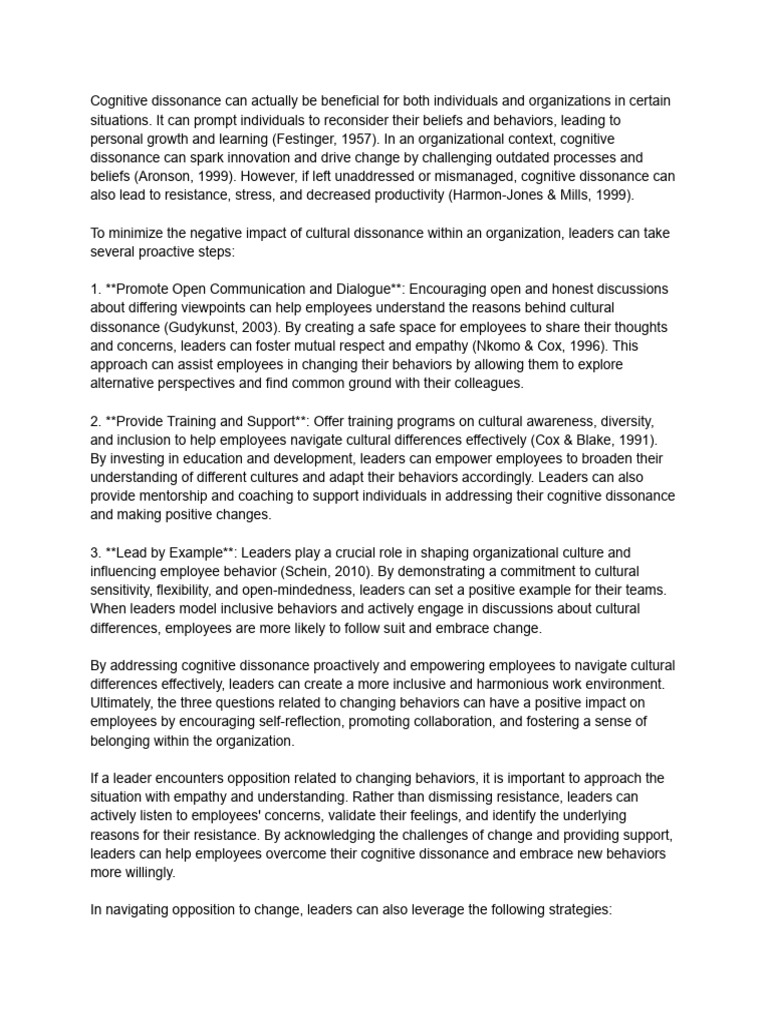 Managing Cognitive Dissonance in Organizations | PDF | Organizational ...