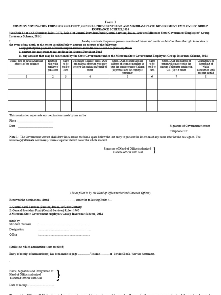 Common Nomination Form For MSGEGIS 2014 | PDF | Pension | Financial ...