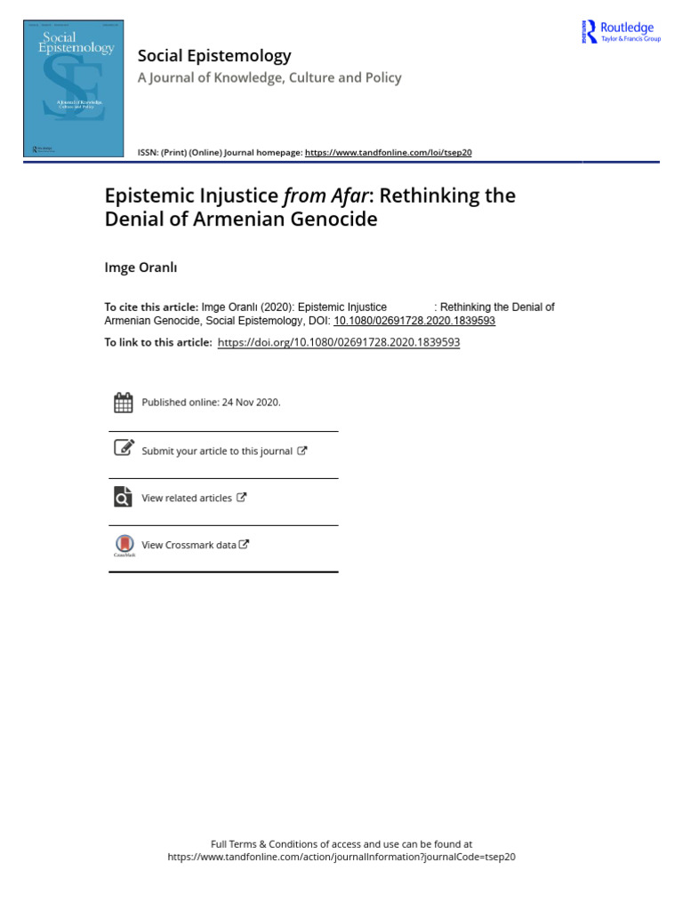 Epistemic Injustice From Afar: Rethinking The Denial of Armenian ...