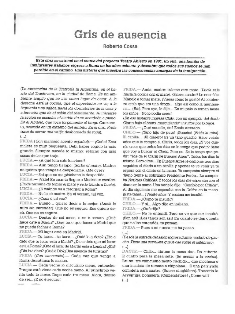 GRIS DE AUSENCIA Roberto Cossa - Text | PDF | Arte