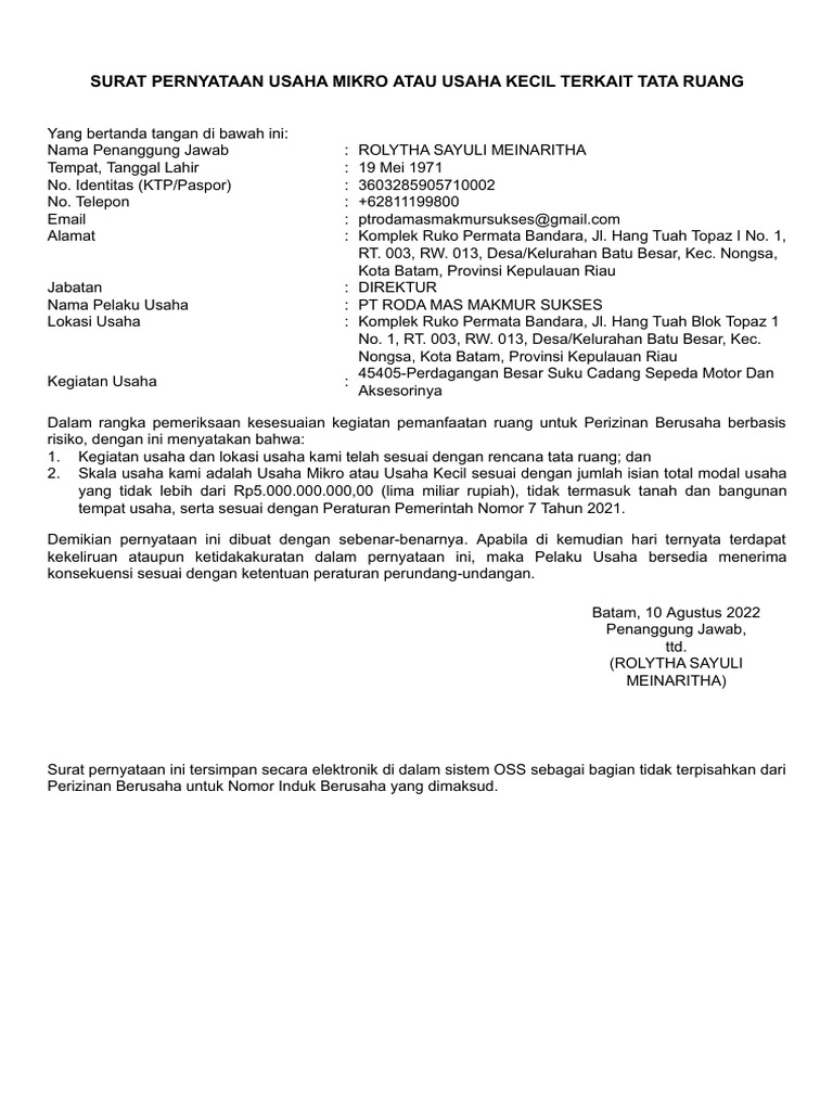 SP - Umk.pt. Roda Mas Makmur Sukses | PDF