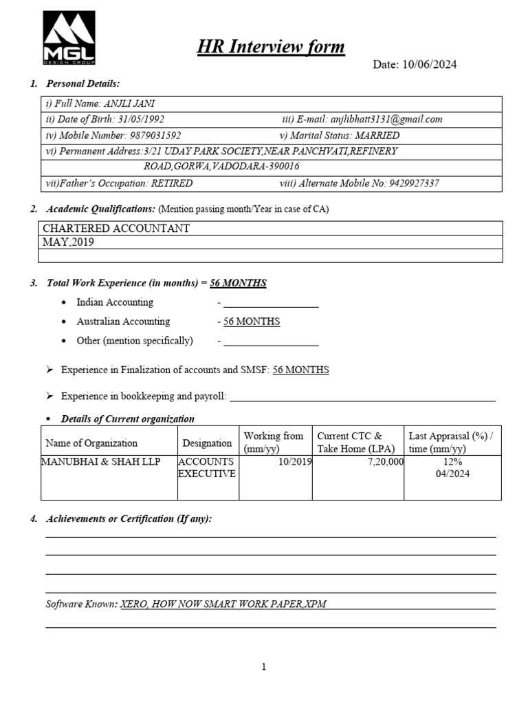 HR Interview Form | PDF