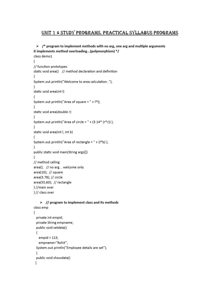 Java Unit 1 Pratical Pdf Constructor Object Oriented Programming Programming 2282