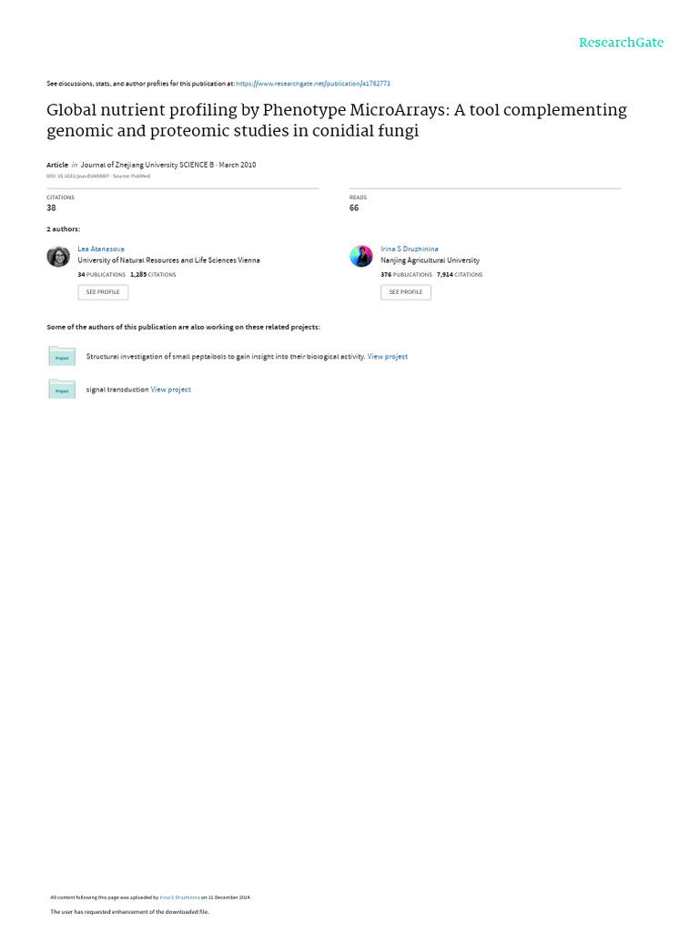 Global Nutrient Profiling by Phenotype MicroArrays | PDF | Fungus | Genomics