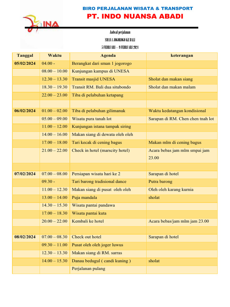 Jadwal Perjalanan Wisata | PDF