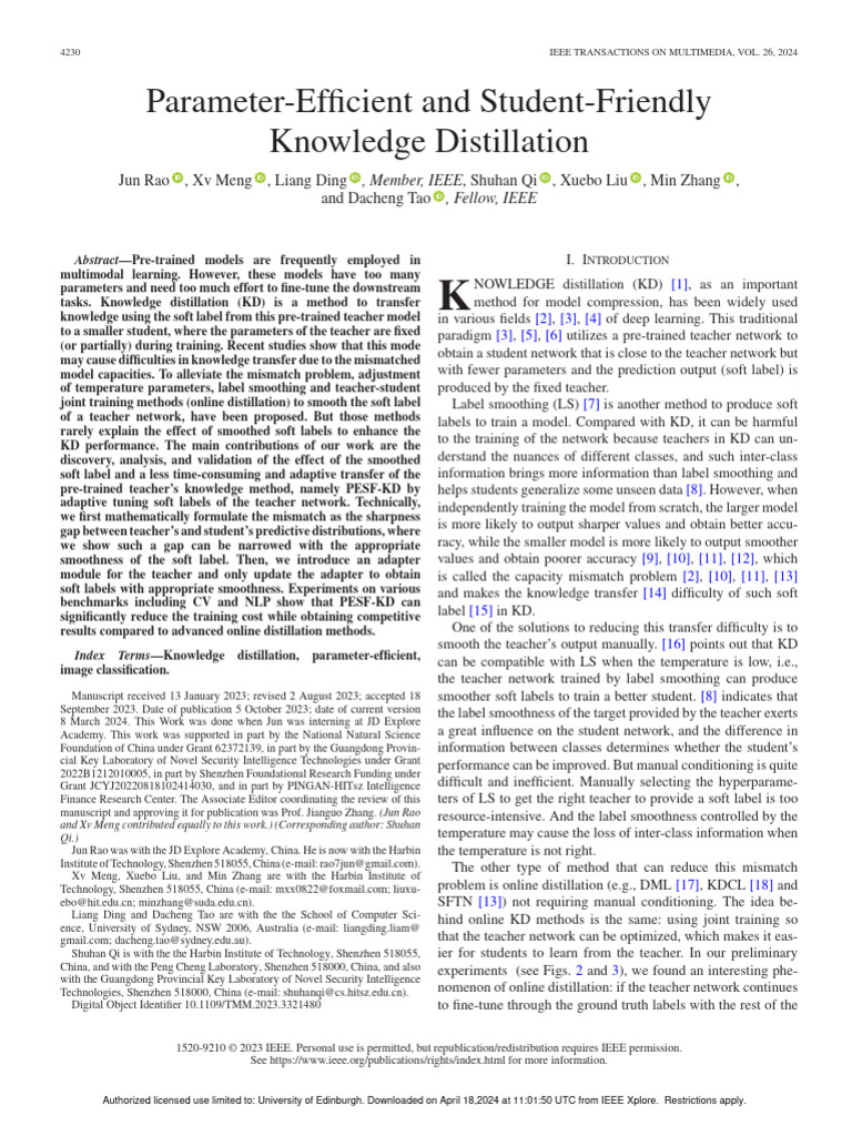 Parameter-Efficient and Student-Friendly Knowledge Distillation | PDF | Learning | Applied ...