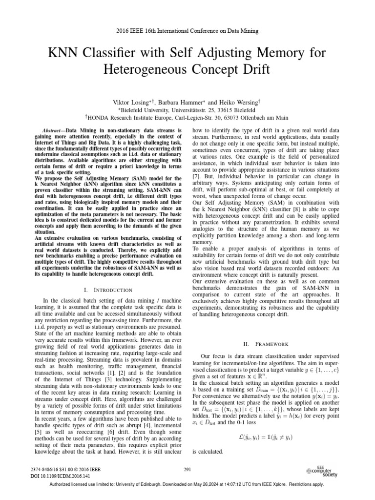 Knn Classifier With Self Adjusting Memory For Heterogeneous Concept