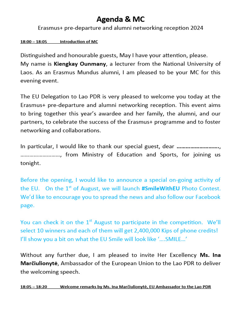 2024 Erasmus - Reception - MC Note - Finalized Ss | PDF