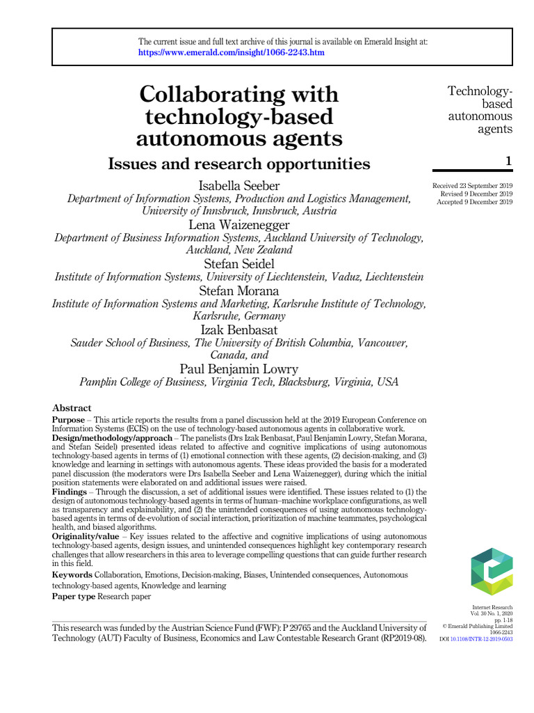 2019 Review Collaborating With Technology Based Autonomous Agents