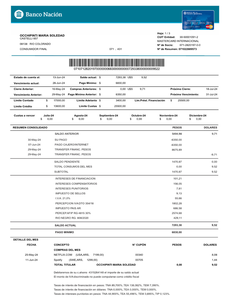 Resumen de Cuenta Mastercard Junio 2024 | PDF | Tarjeta de crédito ...