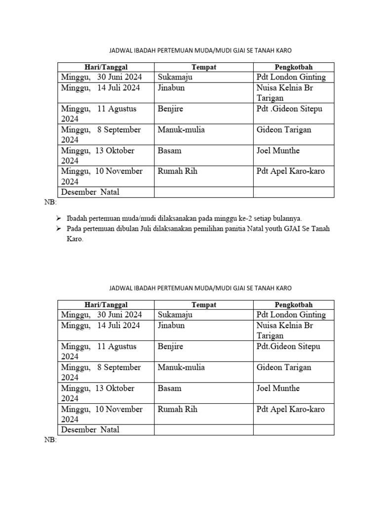 Jadwal Pertemuan 2024 | PDF