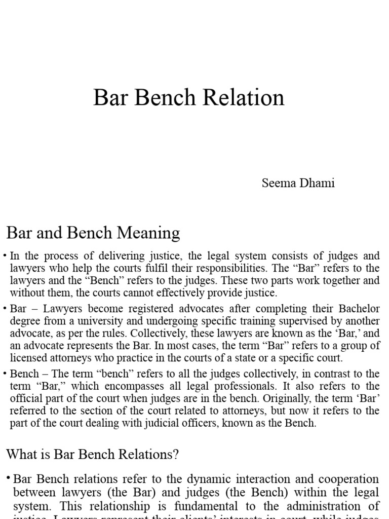 Bar Bench Relation | PDF | Judge | Advocate