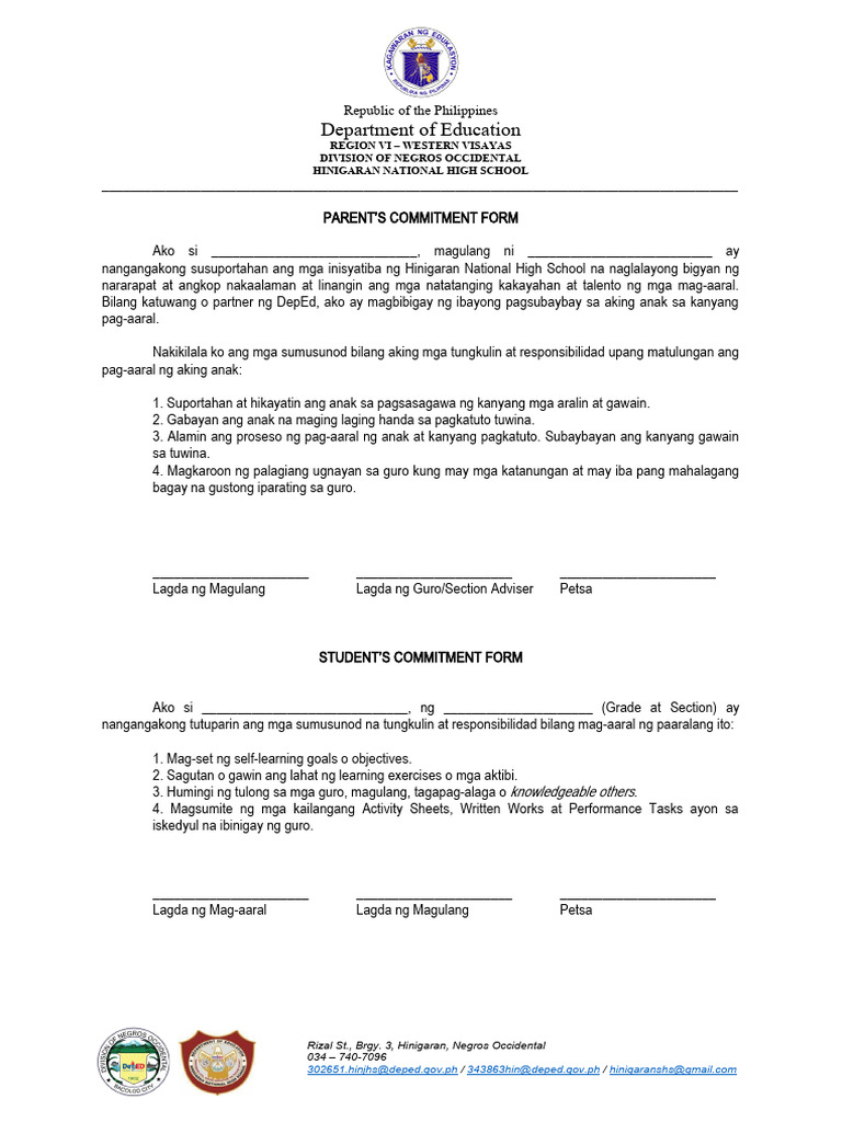 Parent's Commitment Form | PDF
