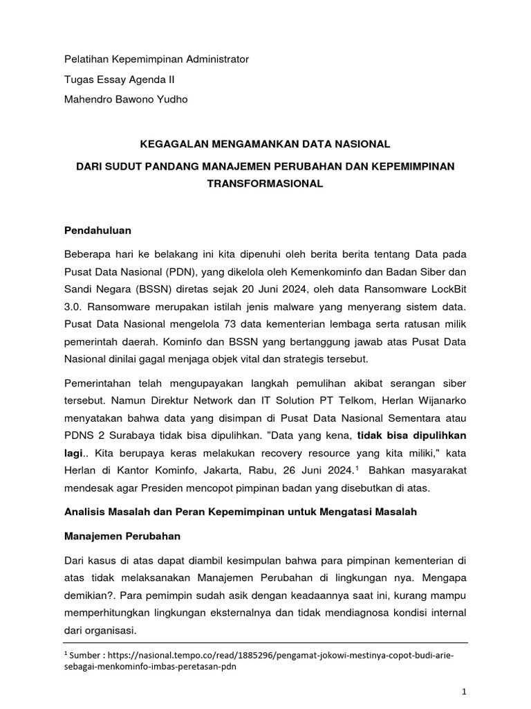 Essay Agenda II - Mahendro Bawono Yudho | PDF Essay Agenda II - Mahendro Bawono Yudho | PDF