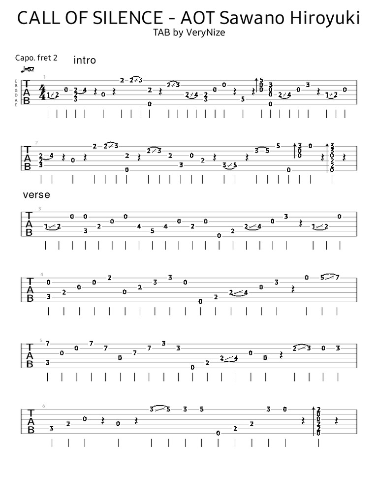 Guitar Pro - Call of Silence - Aot Sawano Hiroyuki | PDF | Guitar ...