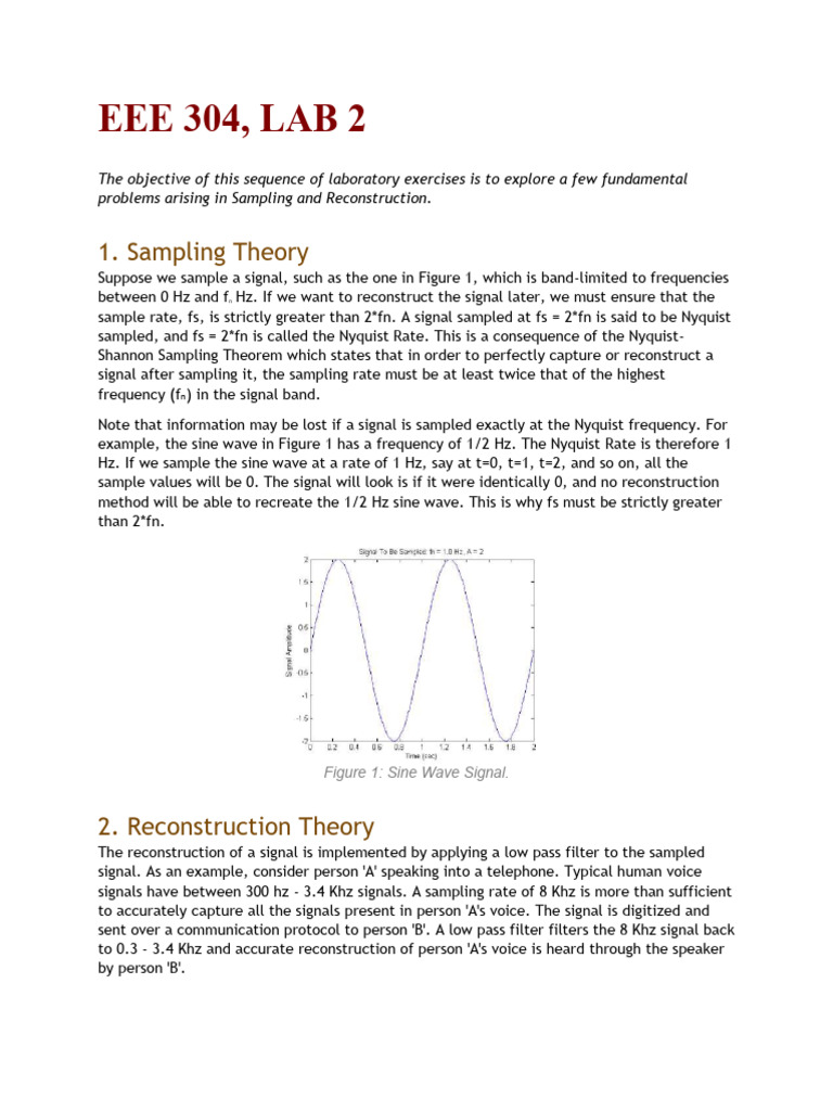 EEE 304 Lab2 | PDF | Sampling (Signal Processing) | Discrete Fourier Transform