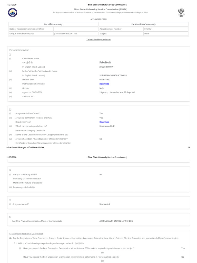 APPLICATION FORM | PDF | Doctor Of Philosophy
