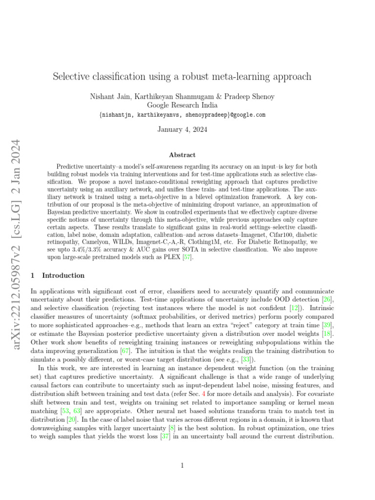 Selective Classification Using A Robust Meta-Learning Approach | PDF | Statistical ...