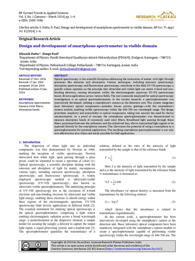 Design and Development of Smartphone Spectrometer in Visible Domain ...