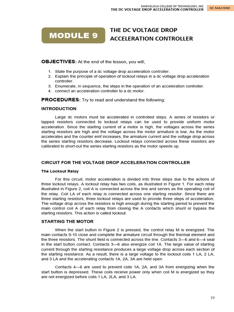 MODULE 9 - The DC Voltage Drop Acceleration Controller | PDF | Relay | Resistor