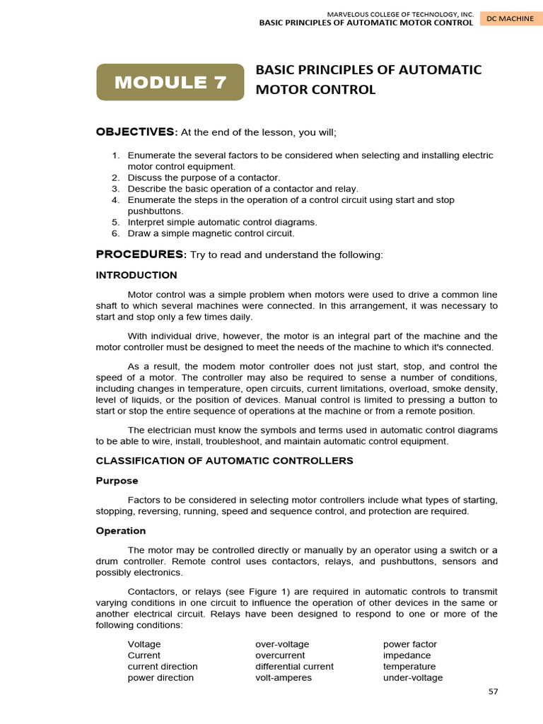 MODULE 7 - Basic Principles of Automatic Motor Control | PDF | Relay | Switch