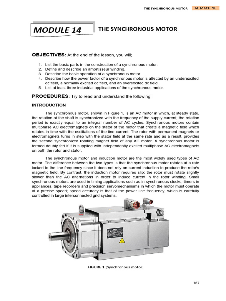Module 14 - The Synchronous Motors | PDF | Electric Motor | Rectifier