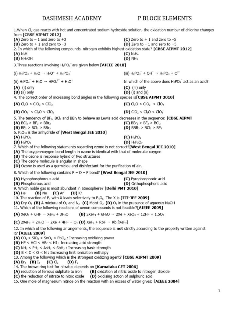 P Block Elements | PDF | Chlorine | Chemistry