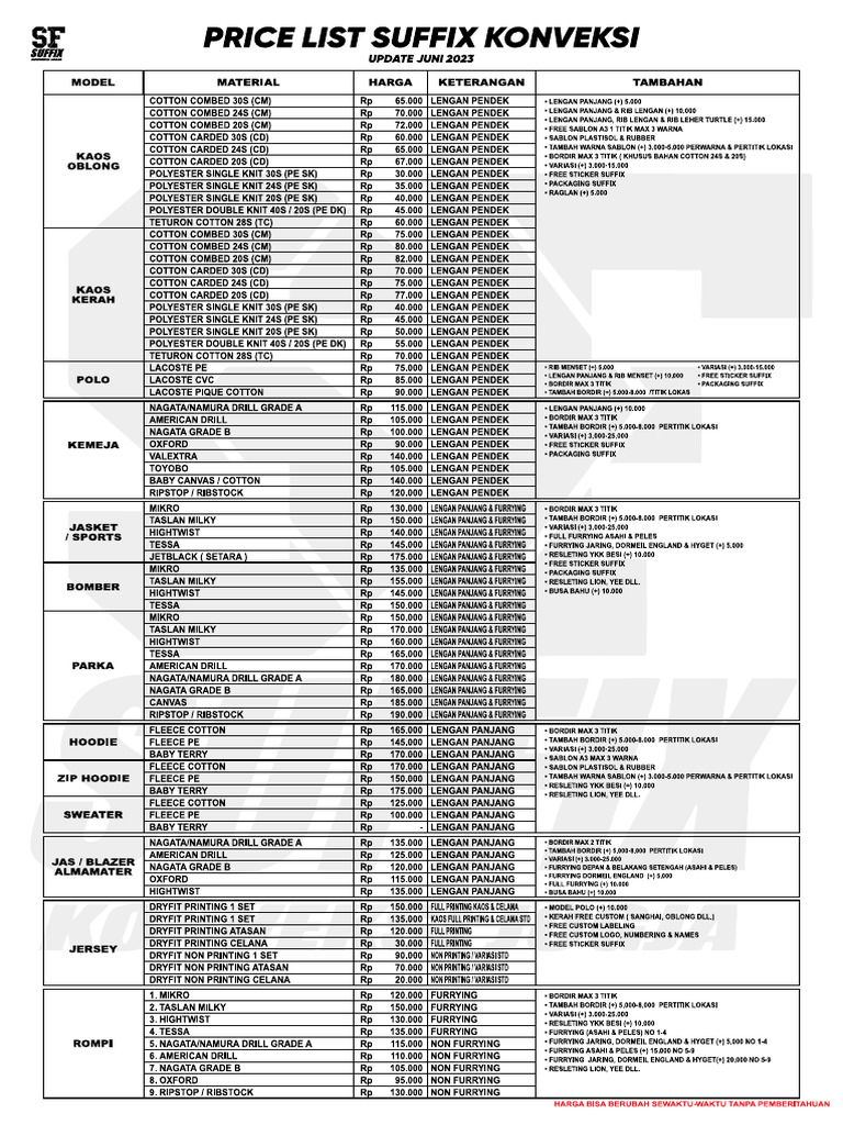 Price List 2023 | PDF