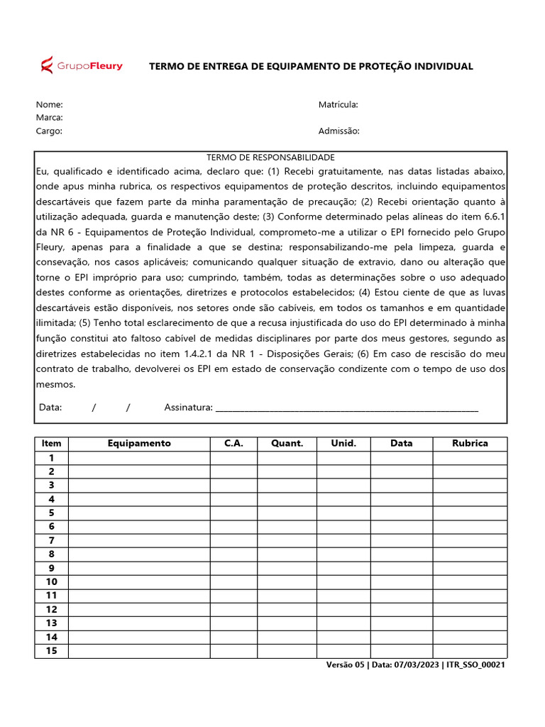 TERMO DE EPI - Versão 5 - Rev - 07.03.23 | PDF | Negócios | Computadores