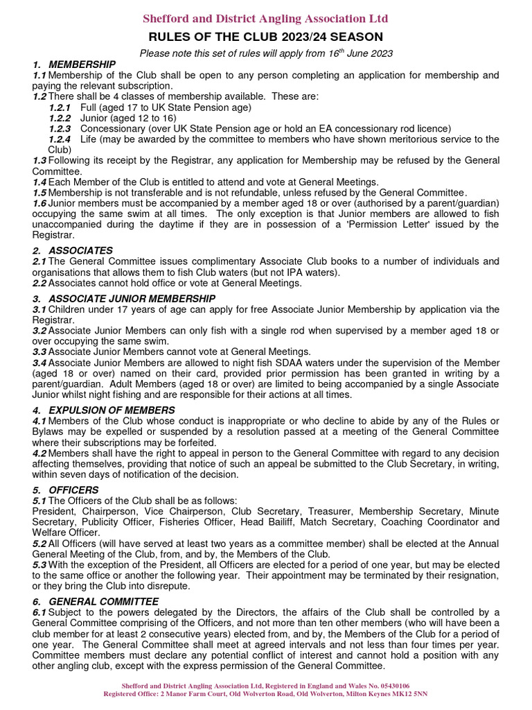 Shefford Angling Club Membership Rules | PDF | Fishing Rod | Fishing Tackle