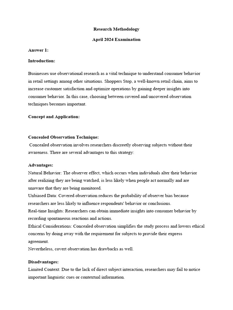 Observational Research Techniques in Retail | PDF | Consumer Behaviour ...